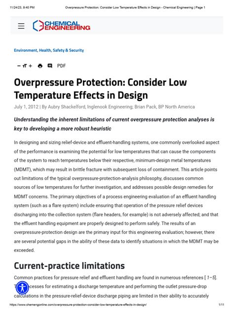 Overpressure Protection Consider Low Temperature Effects In Design Chemical Engineering