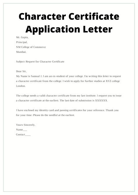 Character Certificate Application Format For School College And Employer