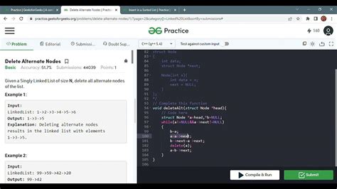 Delete Alternate Nodes Of A Linked List Practice Youtube