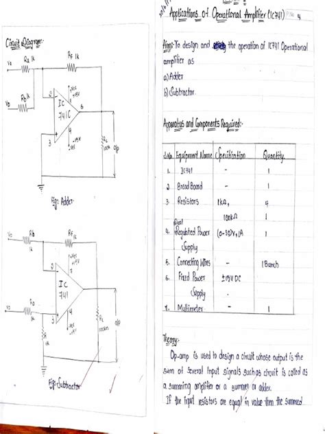 Experiment 1 Op Amp As A Summer And Subtractor Pdf Operational