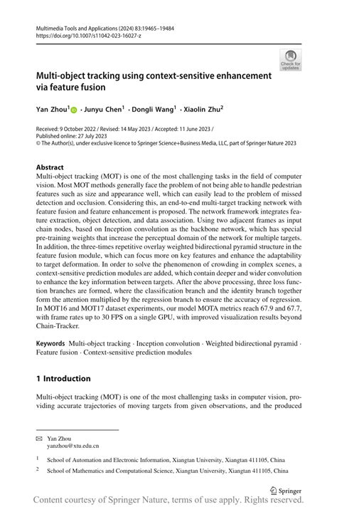 Multi Object Tracking Using Context Sensitive Enhancement Via Feature