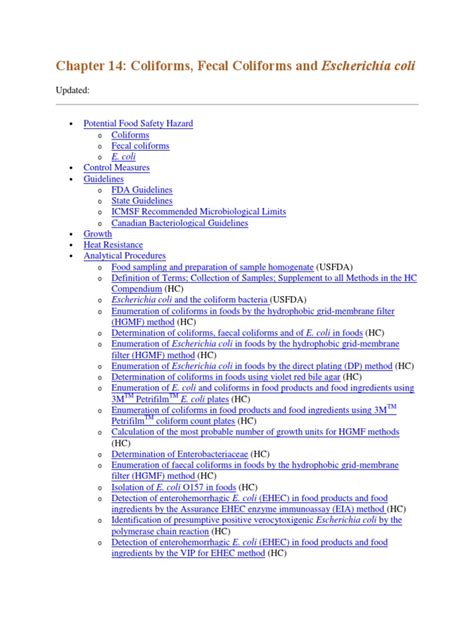 Chapter 14 Coliforms Fecal Coliforms And Escherichia Coli Updated Pdf Escherichia Coli