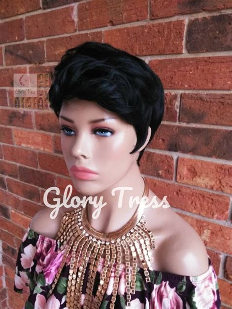 Short Razor Cut Full Wig Pixie Cut Hairstyle Short Green Etsy