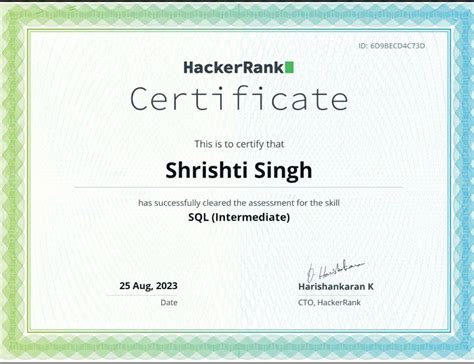 Shrishti Singh On Linkedin Hackerrankcertified Sqlcertification