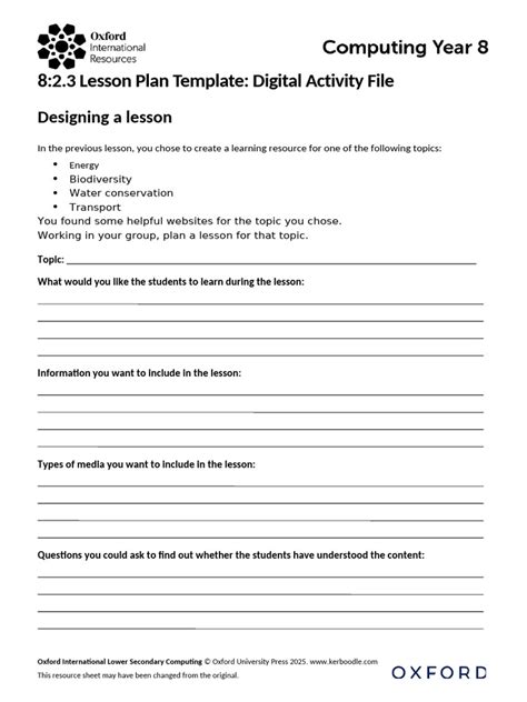 Lesson Plan Template For Digital Activities Pdf
