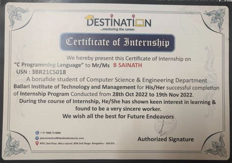 Completed C Programming Certification Brahmasamudram Sainath Posted