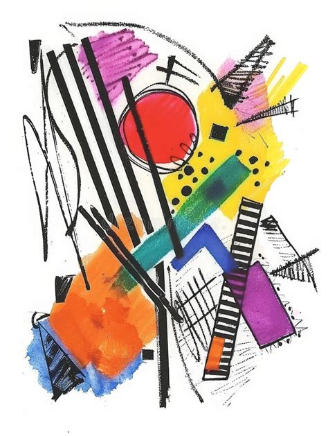 Vibrant Abstract Collage Art With Geometric Shapes And Bold Colors On White Background Stock