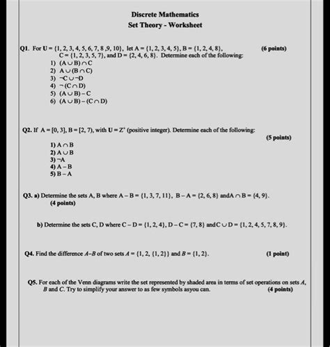 Solved Q1 For U {1 2 3 4 5 6 7 8 9 10} Let