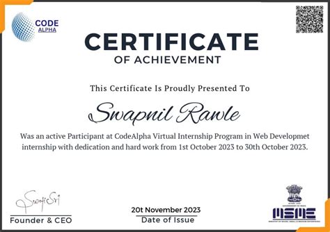 Swapnil Rawle On Linkedin Codealpha Internshipcomplete Nextchapter