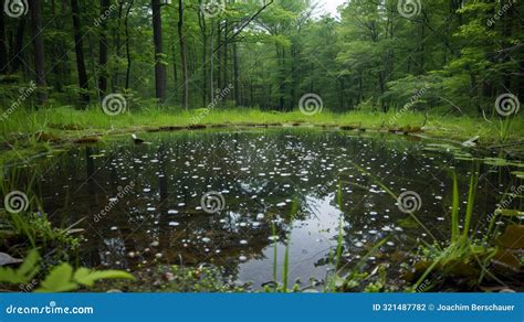 Vibrant Amphibian Ecosystem In Temporary Vernal Pool Alive With Diverse Life Forms Stock