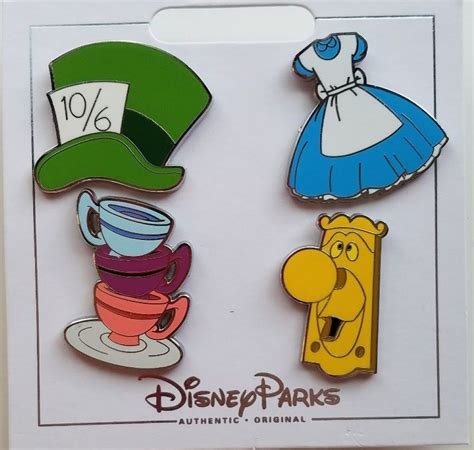 10674 Alice In Wonderland Pin Trading Flair 4 Pin Set Alice In Wonderland Icons 4 Pin Set