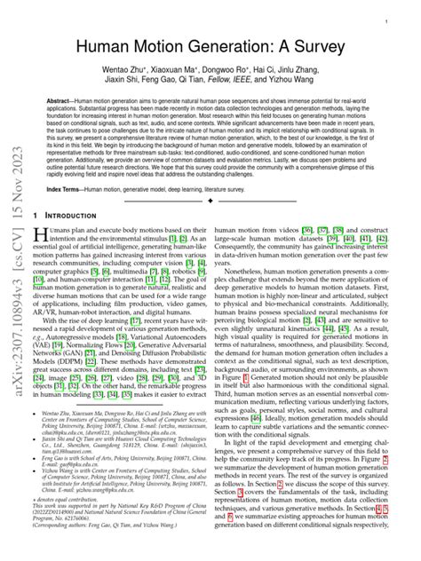Human Motion Generation A Survey 202311 Pdf Applied Mathematics
