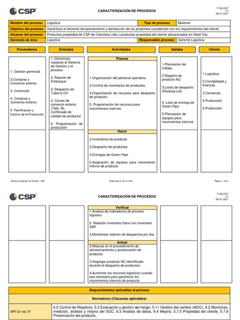 Caracterización De Procesos Logística Descargar Gratis Pdf