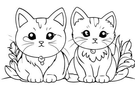 아이들을 위한 귀여운 새끼 고양이 색칠 페이지 색칠 책 일러스트레이션 프리미엄 벡터