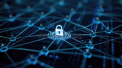 Cyber Security Concept Network Diagram With Padlock Icon Ensuring Digital Device And Data