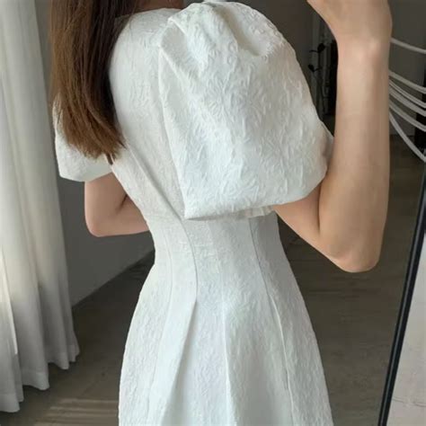 퀄리티굿허리잘록 반팔 어깨 퍼프 군살커버 스퀘어넥 A라인 스커트 로사 롱 원피스