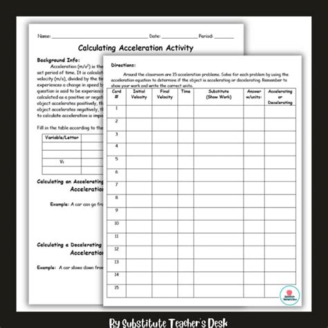Calculating Acceleration Activity By Substitute Teachers Desk Tpt