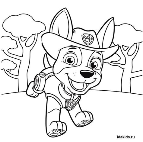 Раскраска Щенячий Патруль Трекер в лесу Раскраски Детские раскраски Детские рисунки