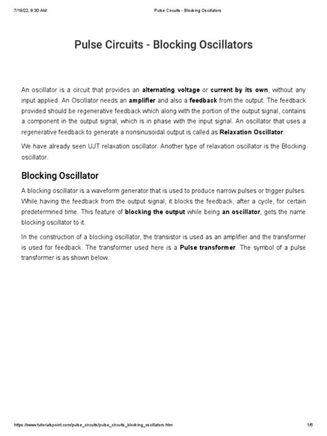 Pulse Circuits Blocking Oscillators Pdf Electronic Oscillator