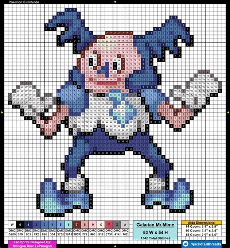 Galarian Mr Mime Sprite Graph Cross Stitch Pattern R Jackofallthreads