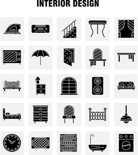 Interior Design Solid Glyph Icons Set For Infographics Mobile Uxui Kit And Print Design Include