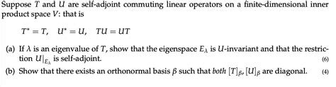 Solved Suppose T And U Are Self Adjoint Commuting Linear Chegg