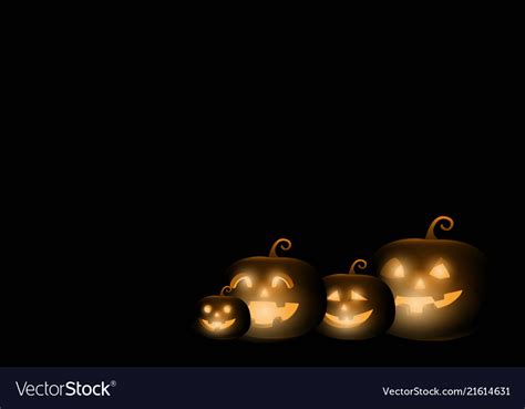 Dark Cute Halloween Pumpkins On Black Background Vector Image