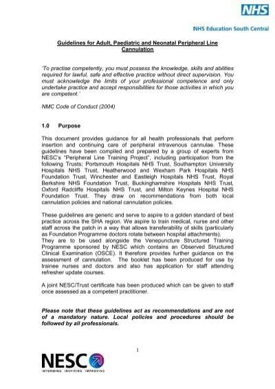 Nesc Guidelines For Peripheral Line Cannulation Nesc Guidelines For Peripheral Line Cannulation