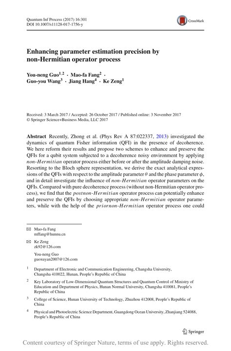 Enhancing Parameter Estimation Precision By Non Hermitian Operator Process