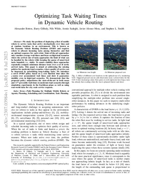 pdf optimizing task waiting times in dynamic vehicle routing