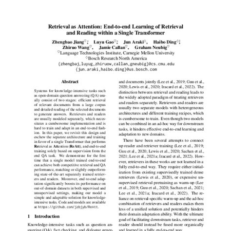 Retrieval As Attention End To End Learning Of Retrieval And Reading Within A Single Transformer