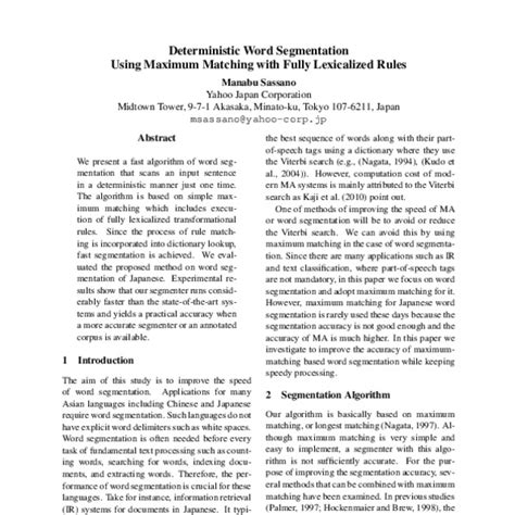 Deterministic Word Segmentation Using Maximum Matching With Fully Lexicalized Rules Acl Anthology