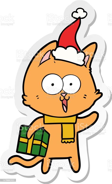 산타 모자를 쓴 고양이의 재미있는 손으로 그린 스티커 만화 0명에 대한 스톡 벡터 아트 및 기타 이미지 0명 고양이 새끼 귀여운 Istock