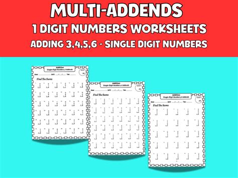 Multi Addends Single Digit Numbers Worksheets Adding3456 Single