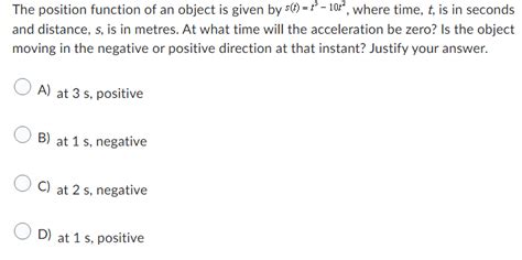 Solved The Position Function Of An Object Is Given By Chegg Com