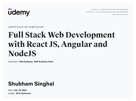 Thrilled To Complete Udemy Course On Full Stack Web Development With React Js Angular And