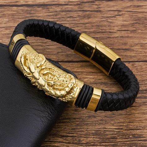 Mens Fashion Leather Bracelet Mens Gold Bracelets Man Gold Bracelet