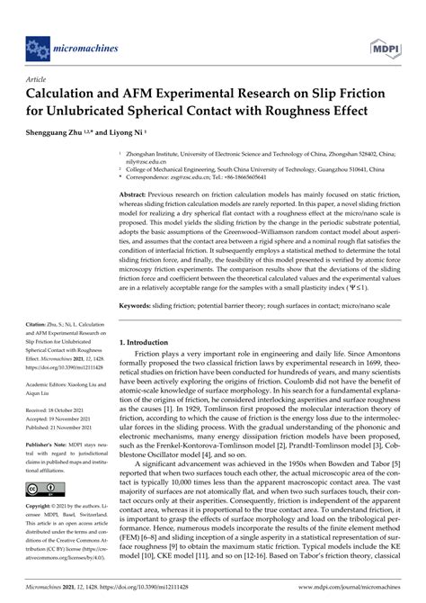 Pdf Calculation And Afm Experimental Research On Slip Friction For