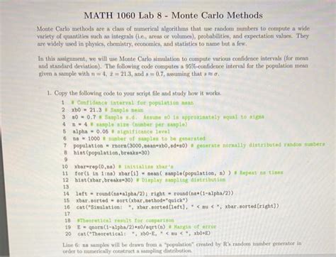 Solved Math 1060 Lab 8 Monte Carlo Methods Monte Carlo