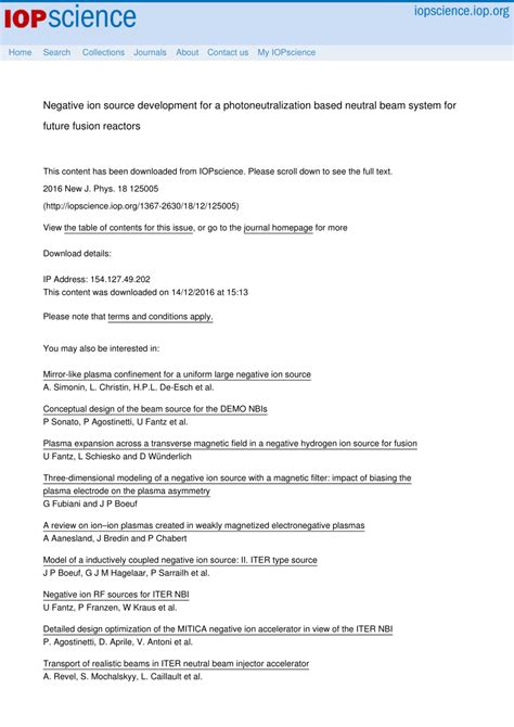 Pdf Negative Ion Source Development For A Photoneutralization Based Neutral Beam System For