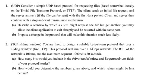 Solved 1 Udp Consider A Simple Udp Based Protocol For