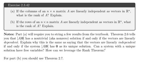 exercise 2 3 42 a if the columns of an n×n matrix a are linearly indepe
