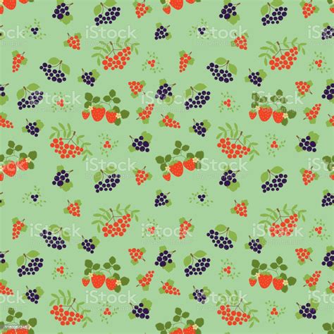 베리 이음새있는 패턴 패션 프린트 의류 디자인 산 재 딸기 건포도 로완 Viburnum 및 블랙 초크 베리 벡터 유기농 비건