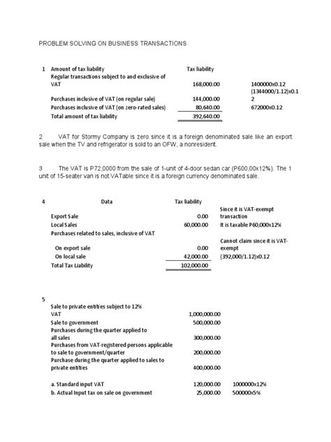 Tax 2 Sample Problem Solving Pdf Value Added Tax Taxes