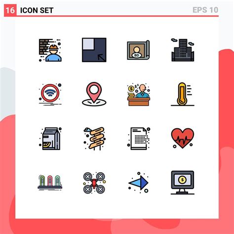 Set Of 16 Vector Flat Color Filled Lines On Grid For Wireless Technology Bangladesh Office