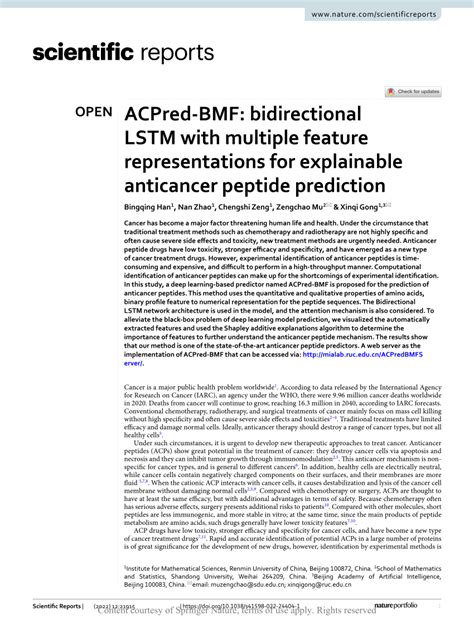 Pdf Acpred Bmf Bidirectional Lstm With Multiple Feature Representations For Explainable