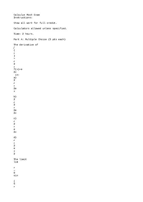 Calculus Mock Exam Instructions And Questions Calc Studocu