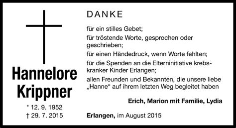 Traueranzeigen Von Hannelore Krippner Trauer Nn De
