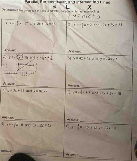 Solved Parallel Perpendicular And Intersecting Lines Determine If