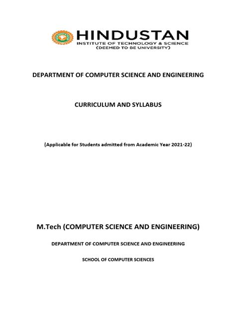 M Tech Cse Syllabus 2021 Pdf Machine Learning Engineering